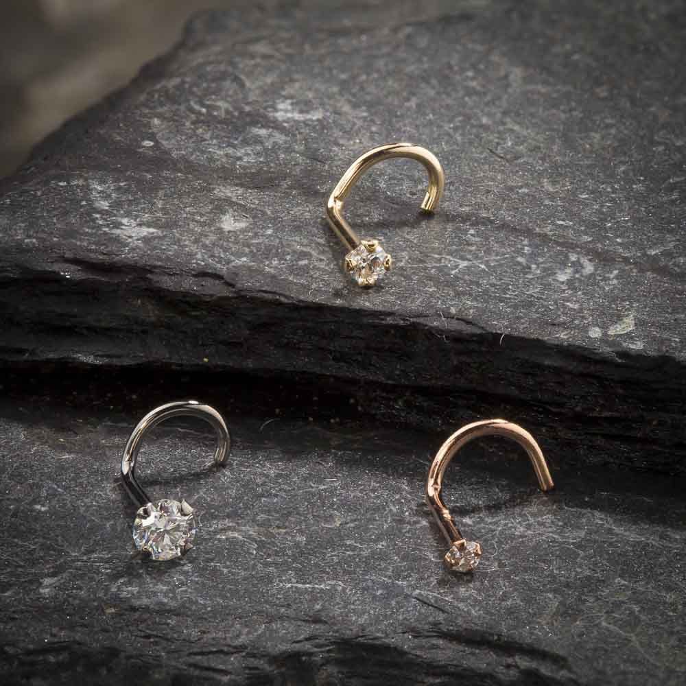 FreshTrends SI1 3mm 0.1 ct. tw Diamond 950 Platinum Twist Screw Nose Ring 18G