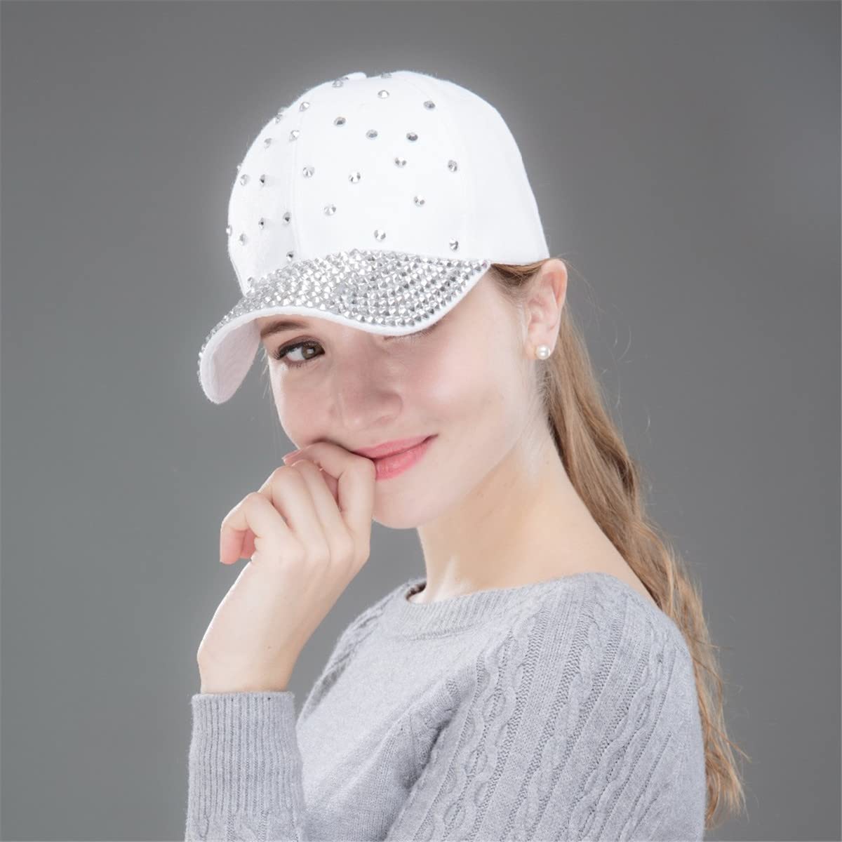 Gift_Source Women's Crystal Rhinestone Baseball Cap Studded Sparkle Bling Diamond Cotton Hat Casual Sport Cap Adjustable Breathable Dad Cap Fashion Sun Hats, Red with Silver Rhinestone