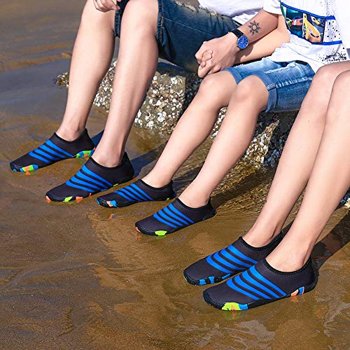 Hutop Water Shoes Womens Mens Kids Quick-Dry Aqua Socks Slip-on Barefoot for Outdoor Beach Swim Surf Yoga Exercise Soles in Amazon (Black/B Stripe, Numeric_7)