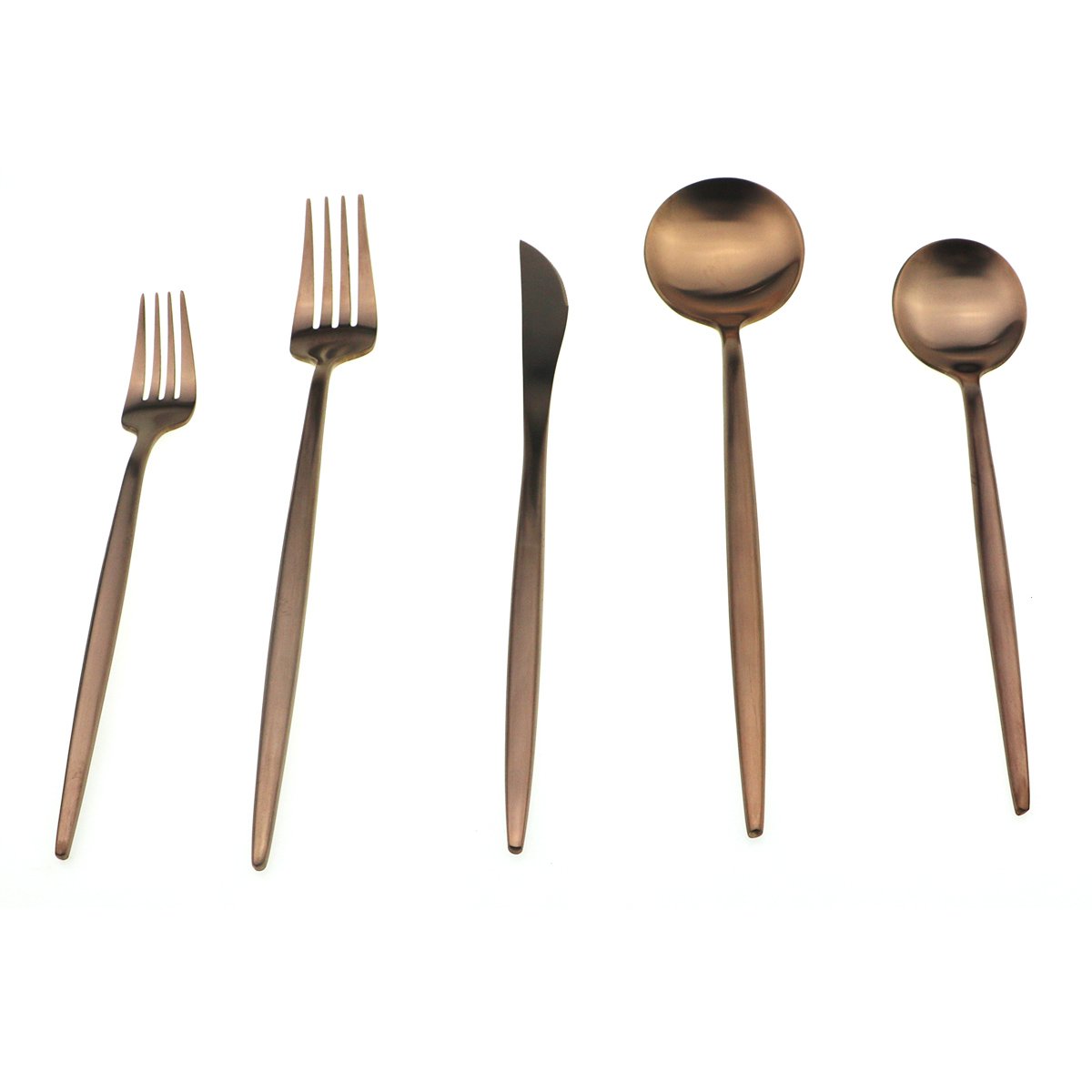 JASHII 18/10 Stainless Steel 5-Piece Matte Rose Gold Flatware Set,Dinner Knife Fork Salad Fork Dessert Spoon, Service for 1, Luxury Silverware Cutlery Utensil Sets