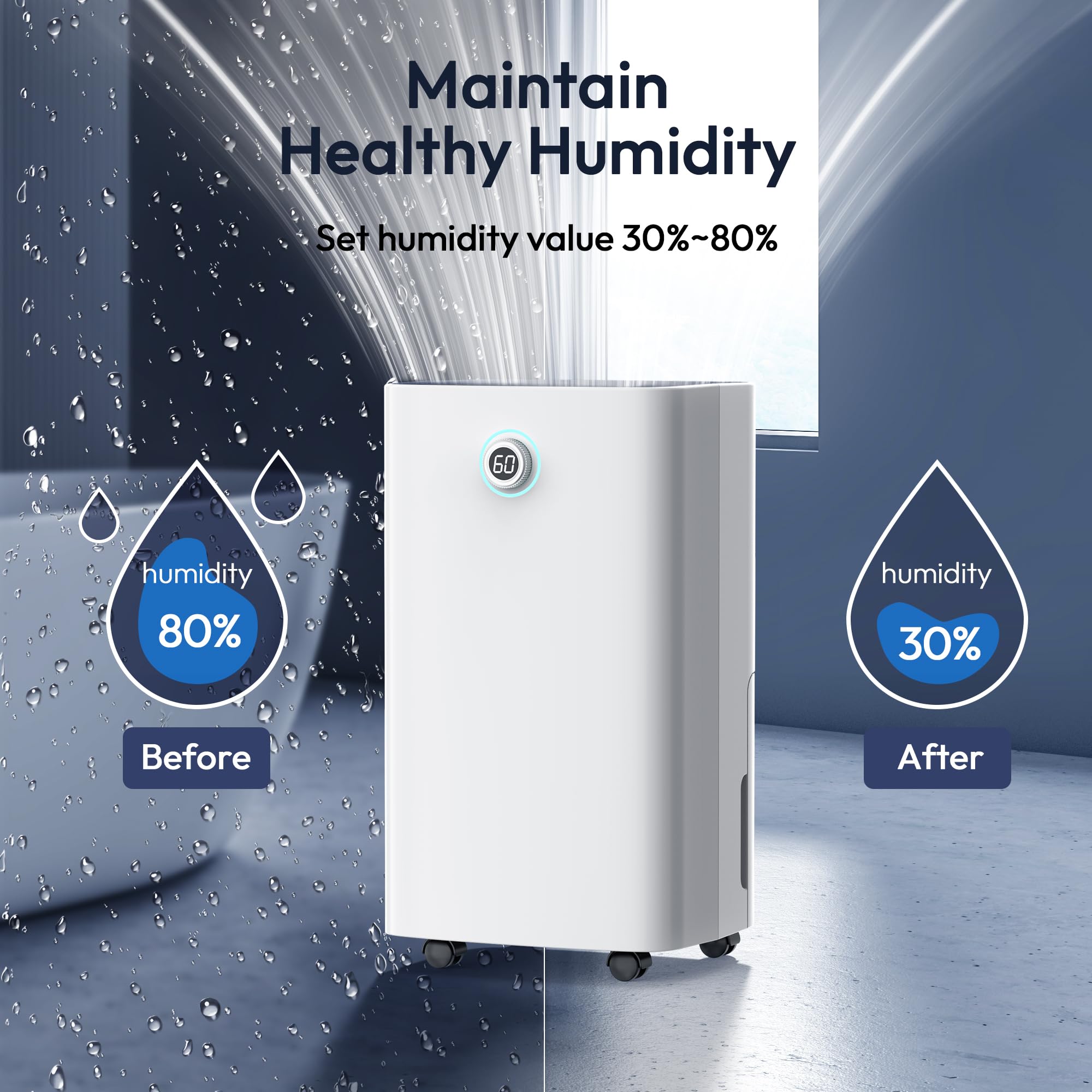 Lumisys 2000 Sq Ft 30 Pints Dehumidifiers for Large Room, Basements, Home, Bathroom, Bedroom, with Auto or Manual Drainage | 36db Industry Leading Noise Reducing | Air Filter, Three Operation Modes,