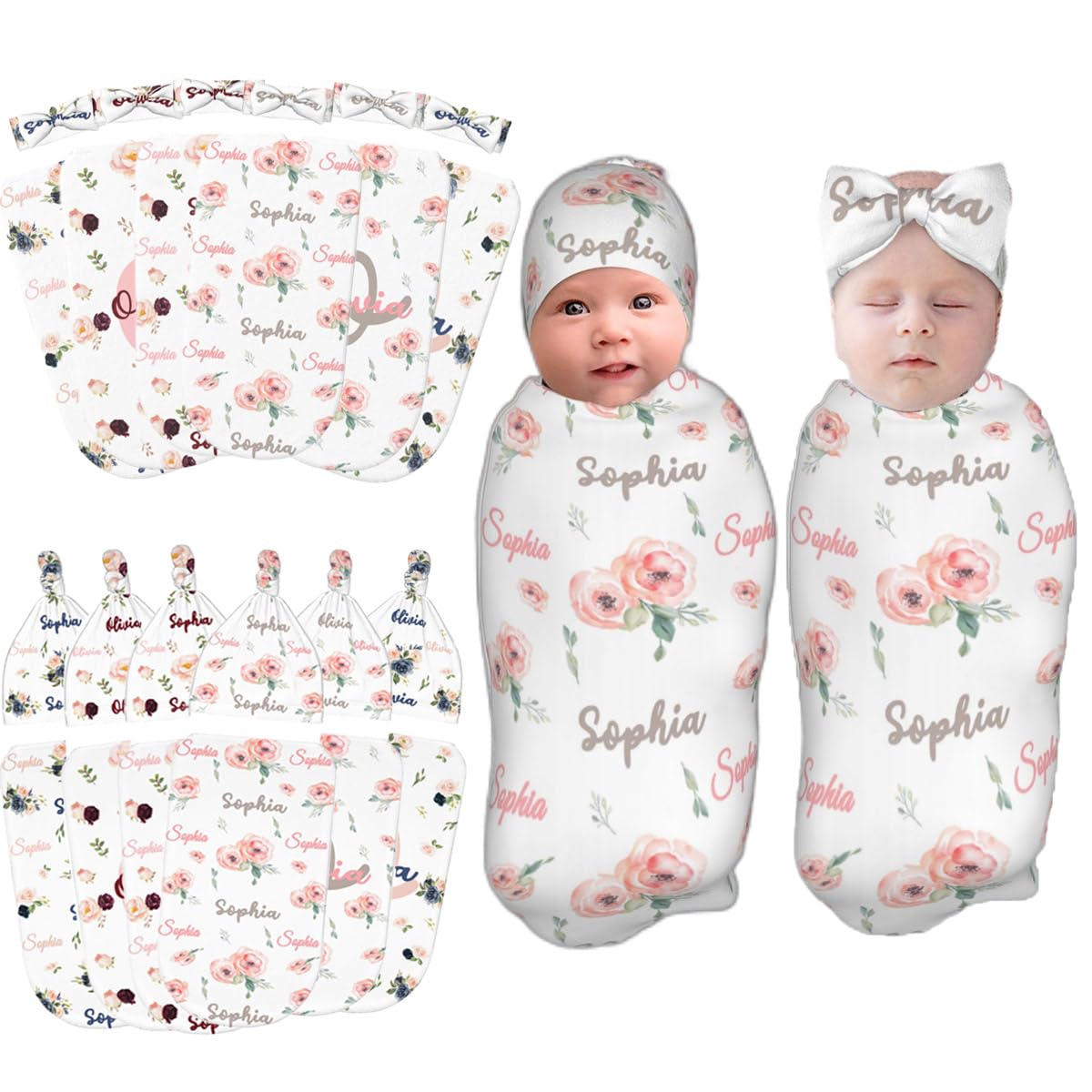 WTCWY Custom Baby Blankets for Girls Personalized Baby Swaddle with Hat for Baby Girl Boy with Name Personalized Custom Baby Blankets Personalized Baby Item Personalized Baby Girl Gifts