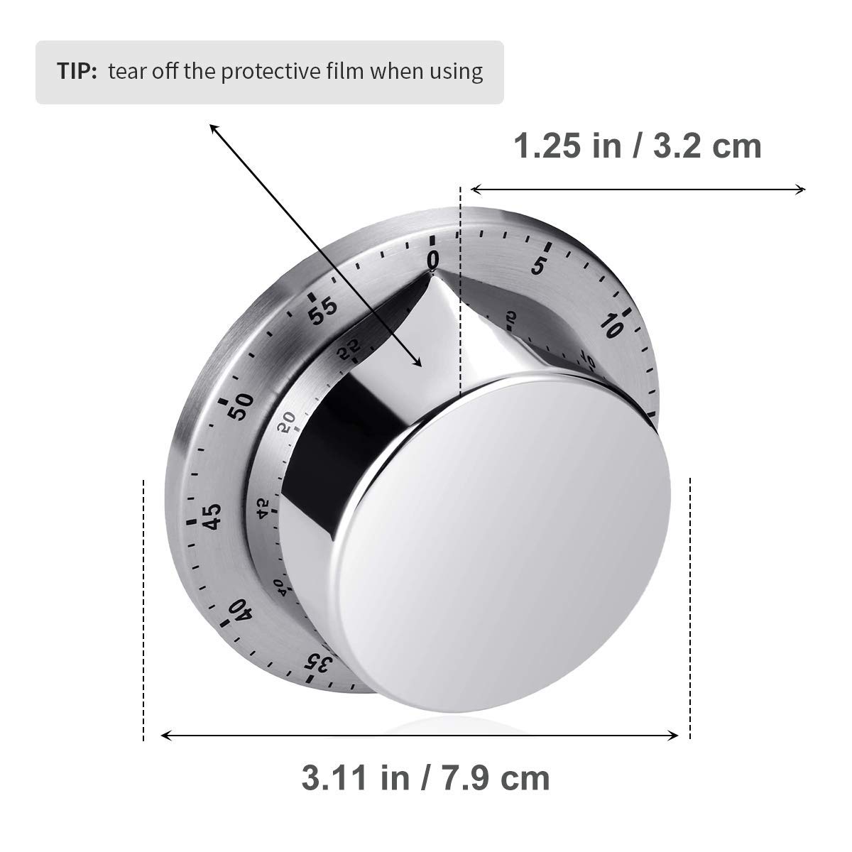 Kitchen Timer,Magnetic Kitchen Timer Kitchen Cooking Timer Clock with Bell Alarm Clock,No Battery Needed,100% Mechanical-Magnetic Backing, Exquisite Stainless Steel Body, Countdown Reminder, (Round)