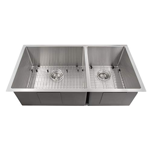 ZLINE 36" Chamonix Undermount Double Bowl Stainless Steel Kitchen Sink with Bottom Grid (SR60D-36)