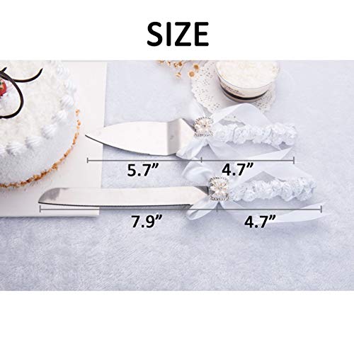 TIHOOD Set of 2 Rustic Wedding Cake Knife and Serving Set with Twine Heart Love Wood Tag Burlap Lace Wedding Cake Knife