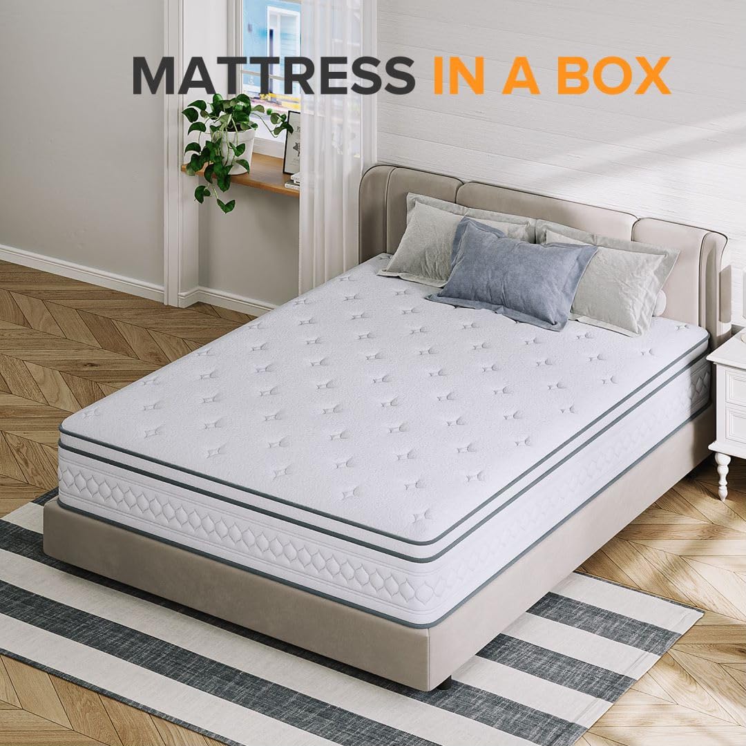 TXO Queen Mattress, 12 Inch Medium Firm Hybrid Queen Mattress with Pocketed Springs and Gel Memory Foam, Sufficient& Even Support, Enhance Edge Support, Motion Isolation, Queen Mattress in a Box
