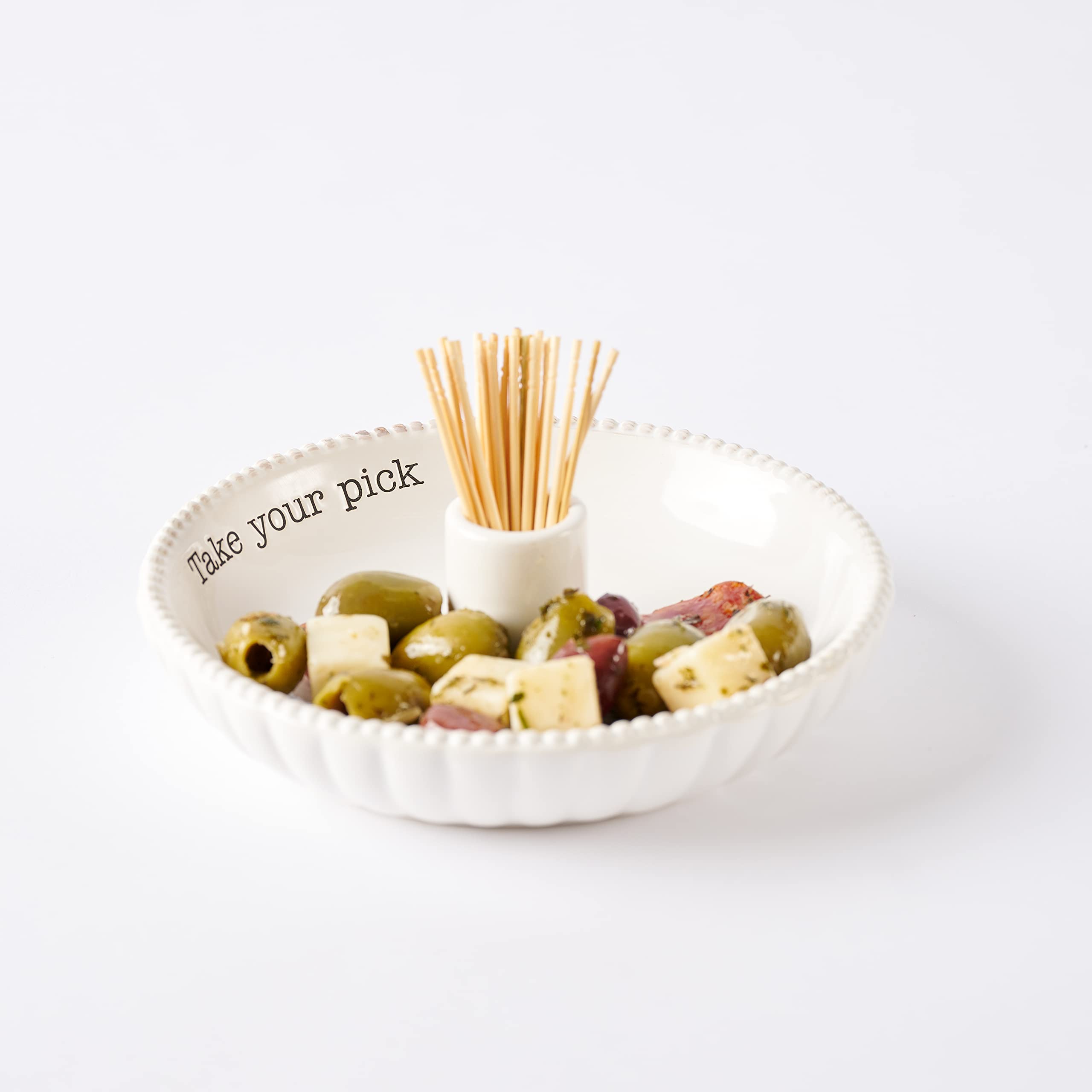 Mud Pie Take Your Pick, Toothpick Dish, 1.25" x 6" dia, White