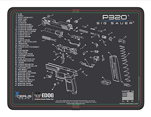 EDOG P320 Gun Cleaning Mat - Schematic (Exploded View) Diagram Compatible with Sig Sauer P320 Series Pistol 3 mm Padded Pad Protect Your Firearm Magazines Bench Surfaces Gun Oil Solvent Resistant