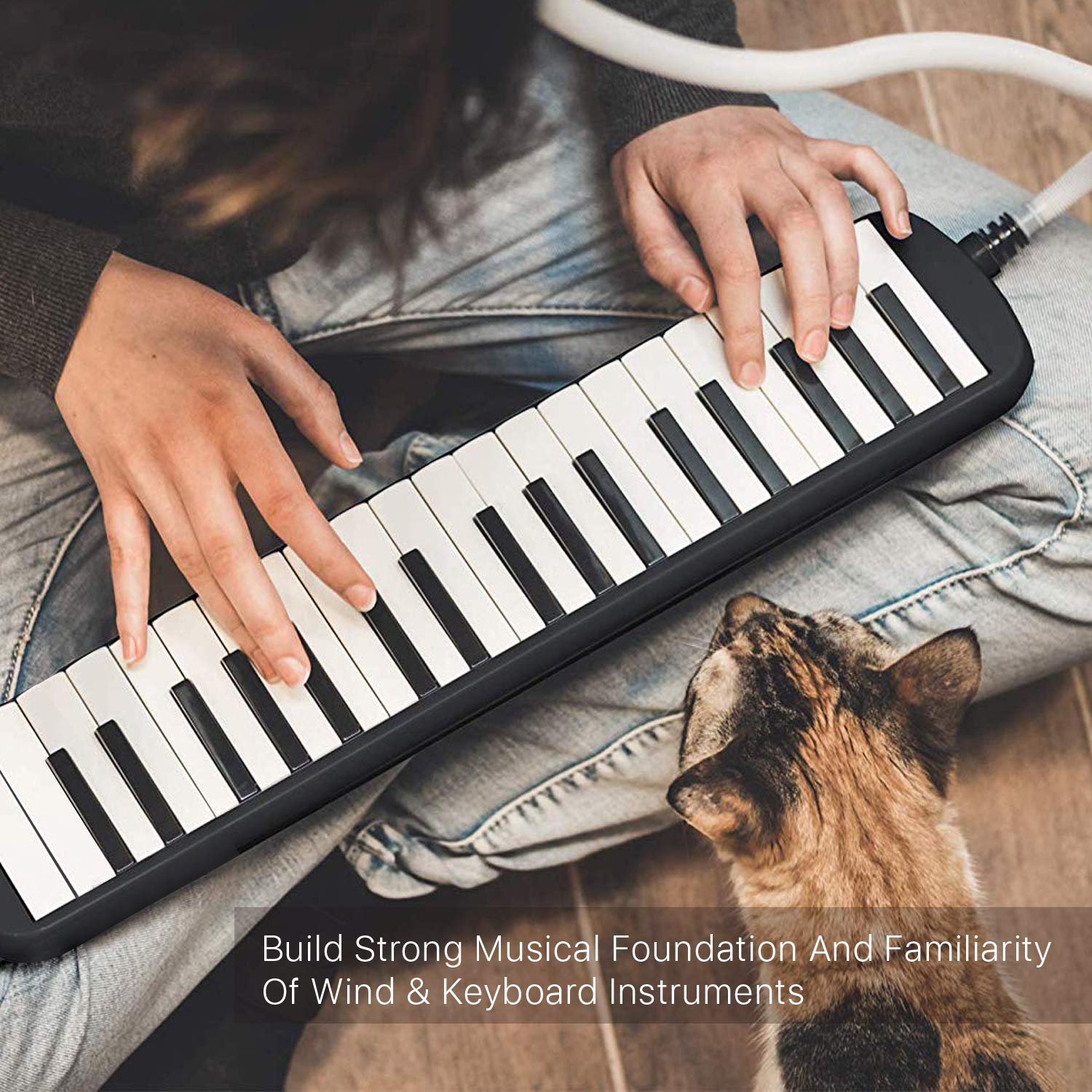 Flexzion Melodica Instrument 37 Keys Air Keyboard Piano for Kids and Adults, Beginner-Friendly Blow Keyboard Wind Instrument, Portable Keyboard Harmonium Instrument (Black)