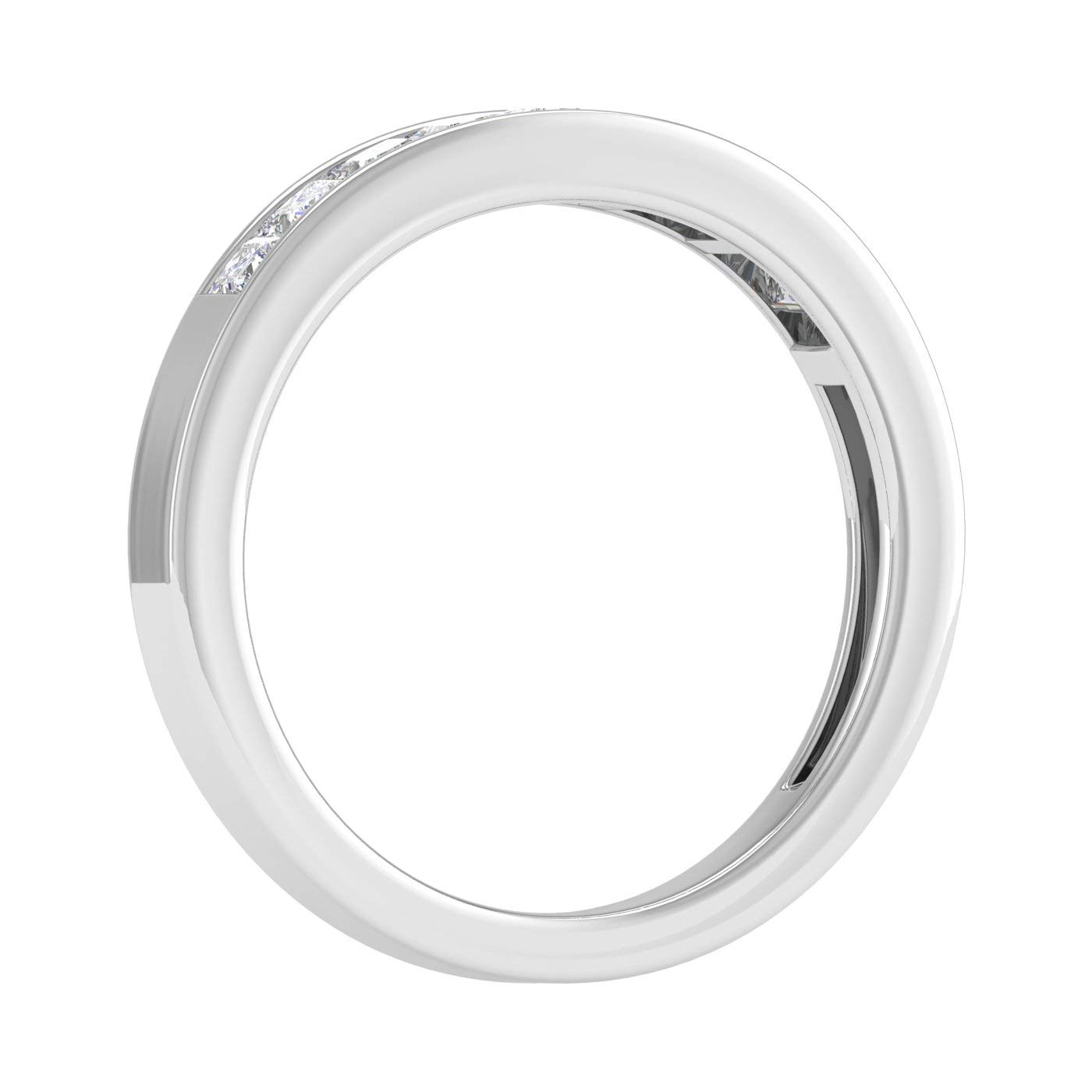 FINEROCK 1/2 Carat Channel Set Princess Cut Diamond Wedding Band Ring in 14K White Gold - IGI Certified (Ring Size 7.25)