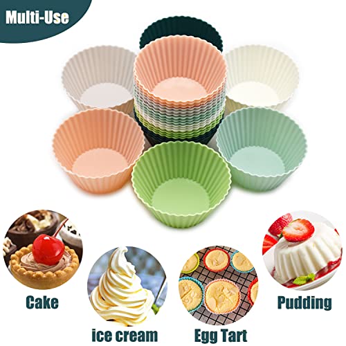 Reusable Silicone Cupcake Baking Cups 24 Pack, 2.75 inch Silicone Baking Cups, Non-stick Muffin Cupcake Liners for Party Halloween Christmas, Easy Clean Pastry Muffin Molds(Multicolor)