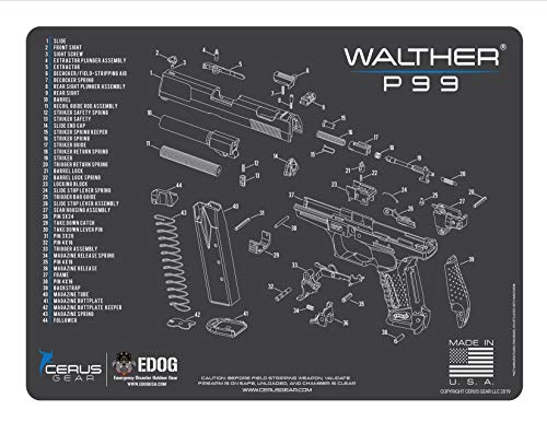 EDOG P99 Gun Cleaning Mat - Schematic (Exploded View) Diagram Compatible with Walther P99 Series Pistol 3 mm Padded Pad Protect Your Firearm Magazines Bench Surfaces Gun Oil Solvent Resistant
