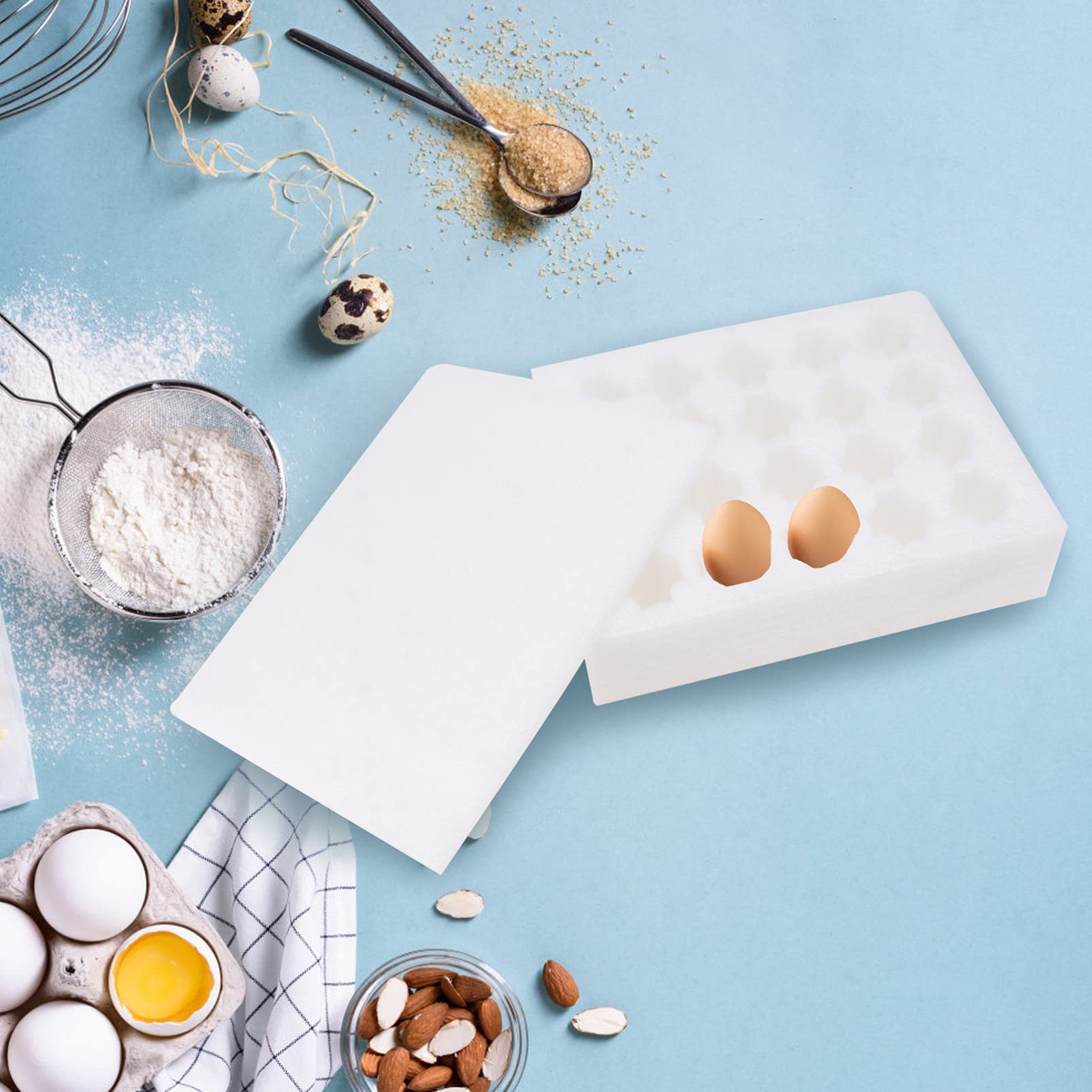 Garneck 2pcs pearl cotton egg tray egg flat cartons foam egg cartons egg protection case refrigerator containers Drop Resistant Egg Holder shockproof epe pearl cotton safety frame white