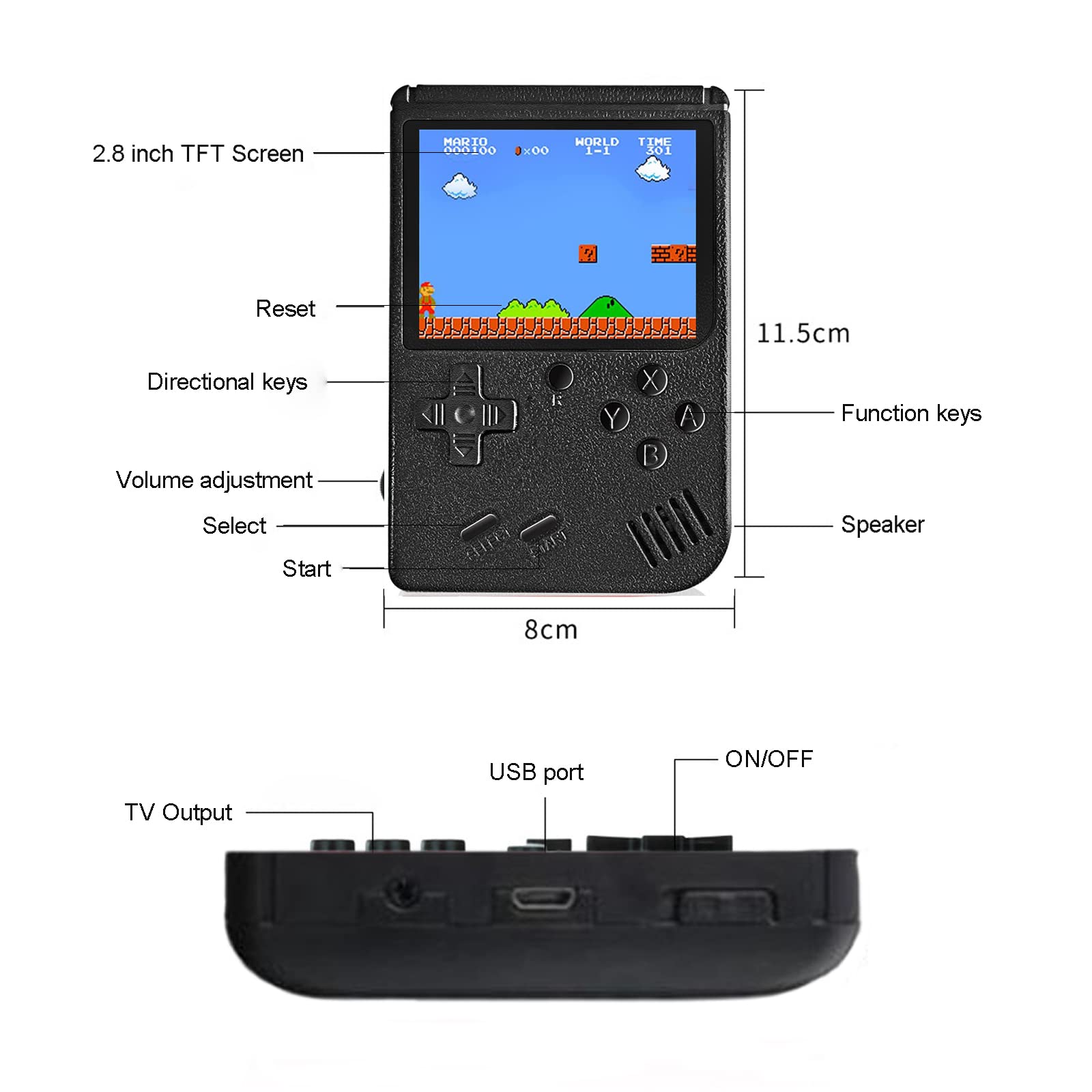 Handheld Game Console-Portable Retro Video Game with 400 Classic FC Games, 2.8 Inch Color Screen, Support TV Connection & Two Players, 1020mAh Rechargeable Battery Present.Christmas gift,Birthday gift