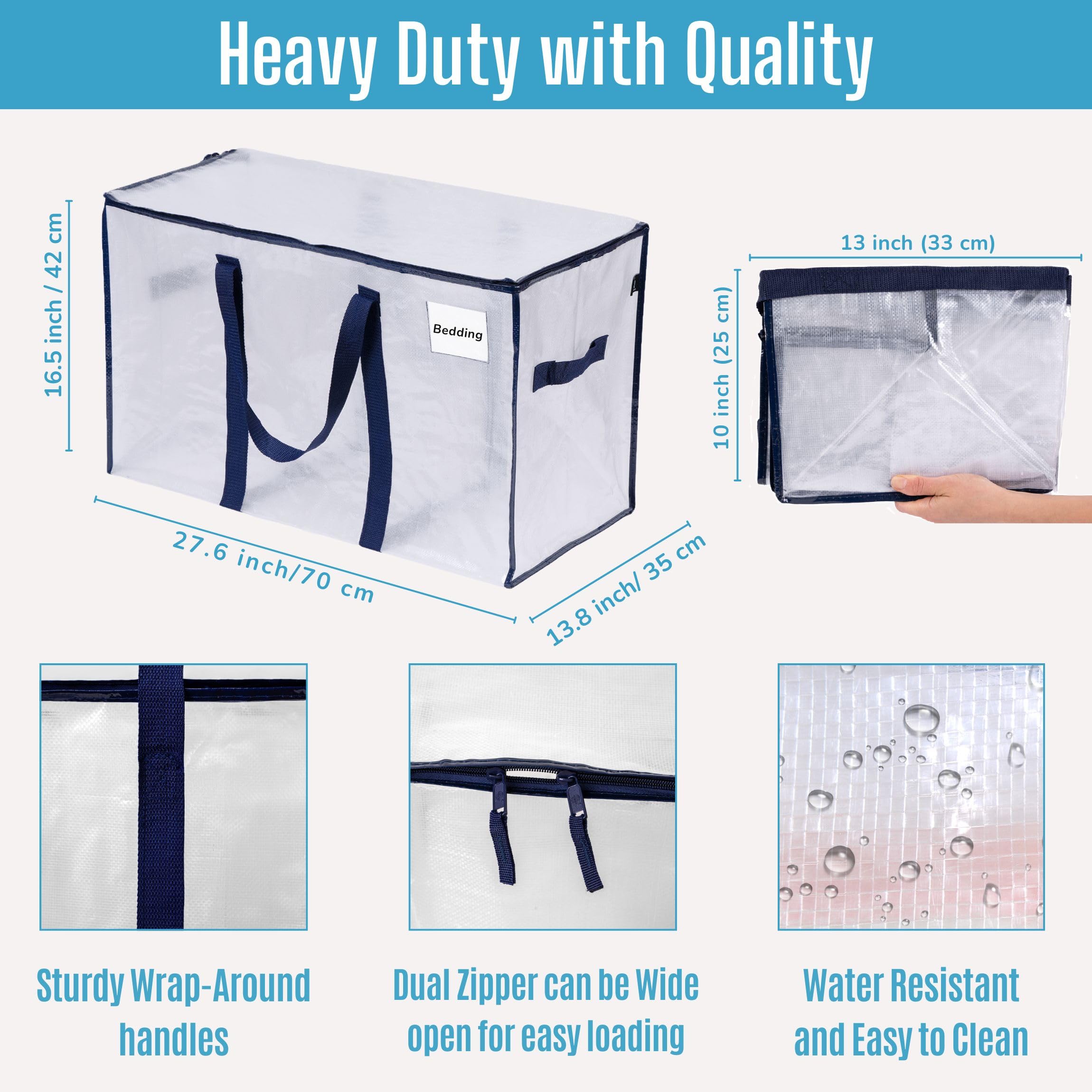 VENO 10 Pack Moving Bags and Large Christmas Storage Bins with lids. Alternative to Moving Boxes, Packing Supplies for College. Extra Large Heavy Duty Totes for Packaging (Clear, 10 Pack)