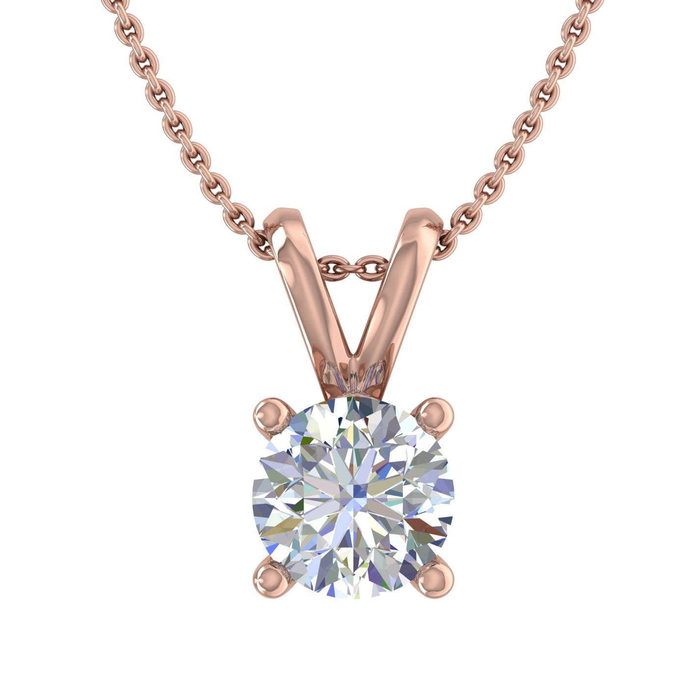 FINEROCK 1/2 Carat Diamond Solitaire Pendant Necklace in 14K Yellow Gold (Silver Chain Included)