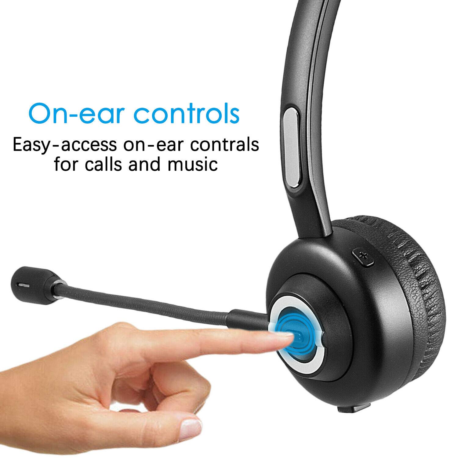 Friencity Trucker Bluetooth Headset for Cell Phones, Wireless Office Headset with Noise Cancelling Microphone, On Ear Headphones for PC Skype Call Center, Charging Base,17h Talk Time, Mute Button