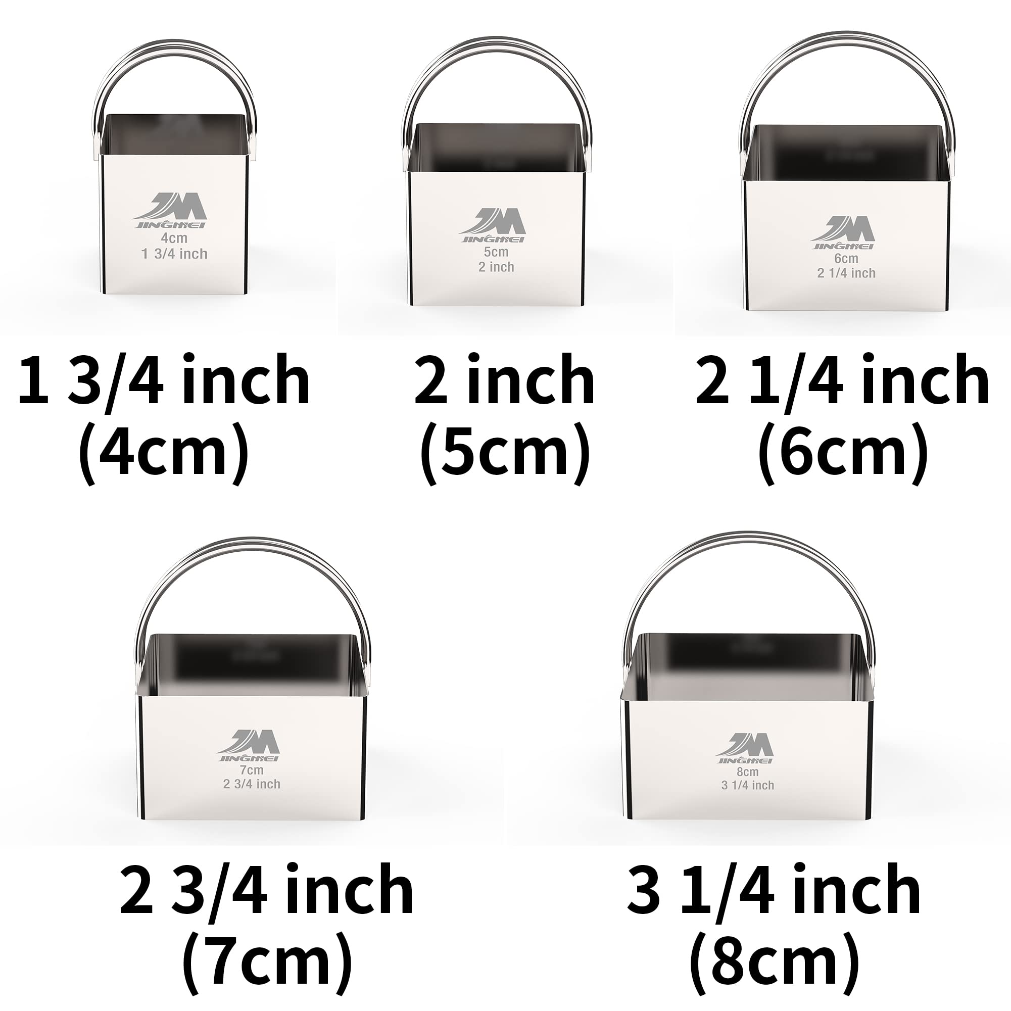 M JINGMEI Square Biscuit Cutter Set 1.75inch 2inch 2.25inch 2.75inch 3.25inch, Stainless Steel Cookies Cutter with Handle, Professional Baking Dough Tools,5pcs set