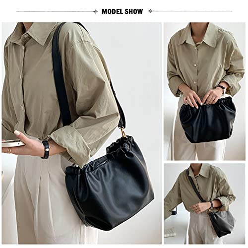 Jomenji Small Crossbody Bags for Women,Soft Leather Shoulder Bucket Purse, Black