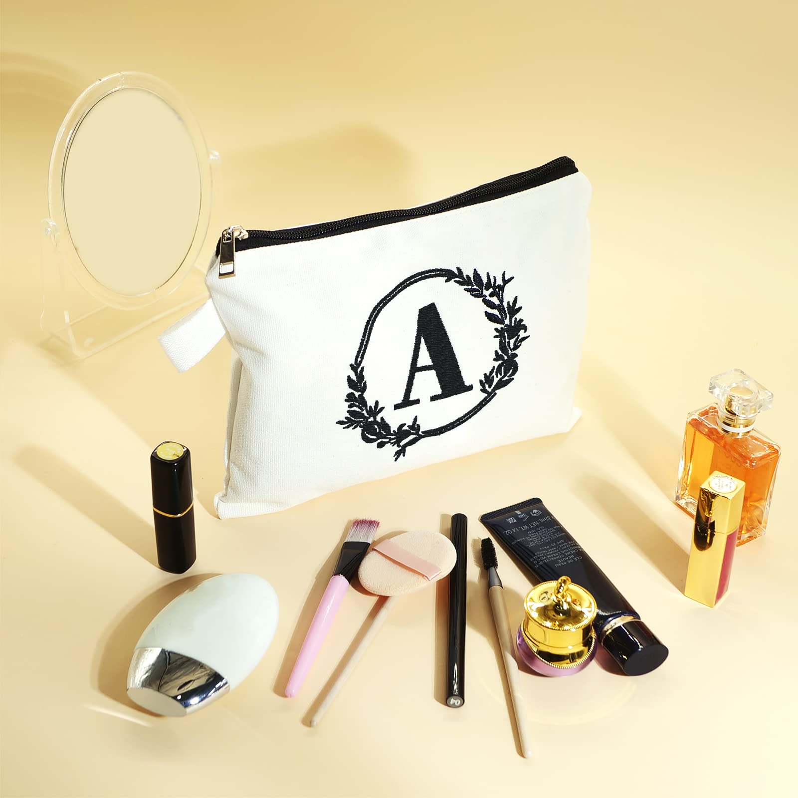 onstary Embroidered letter combination cosmetic bag,Personalized Present Bag, Suitable for Wedding, Birthday, Holiday, is a Great Gift for Women, Mom, Teachers, Friends, Bridesmaids (A)