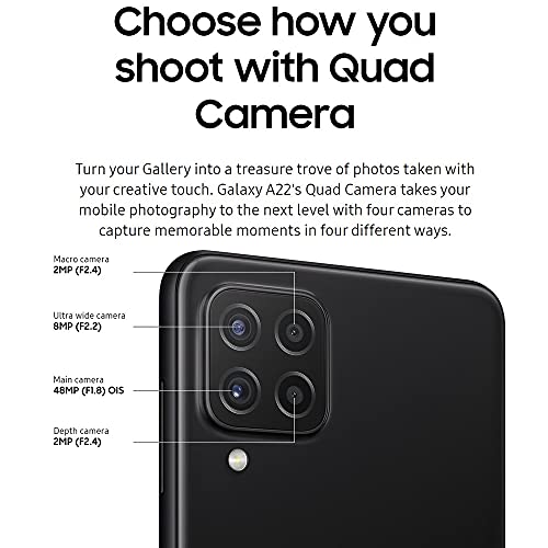 SAMSUNG Galaxy A22 (64GB, 4GB) 6.4", 5000mAh Battery, 48MP Quad Camera, Dual SIM GSM 4G Volte Unlocked (T-Mobile, Metro, Global) International Model A225M/DSN (Fast Car Charger Bundle, Black)