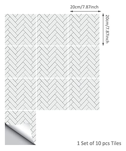 Tile Stickers Creamy White Rectangle Stick On Tiles Bathroom PVC Self Adhesive Wall Tiles Kitchen Stick On Wall Tiles Waterproof Peel and Stick Floor Tiles Self Adhesive Tiles for Walls (Size : 10x10
