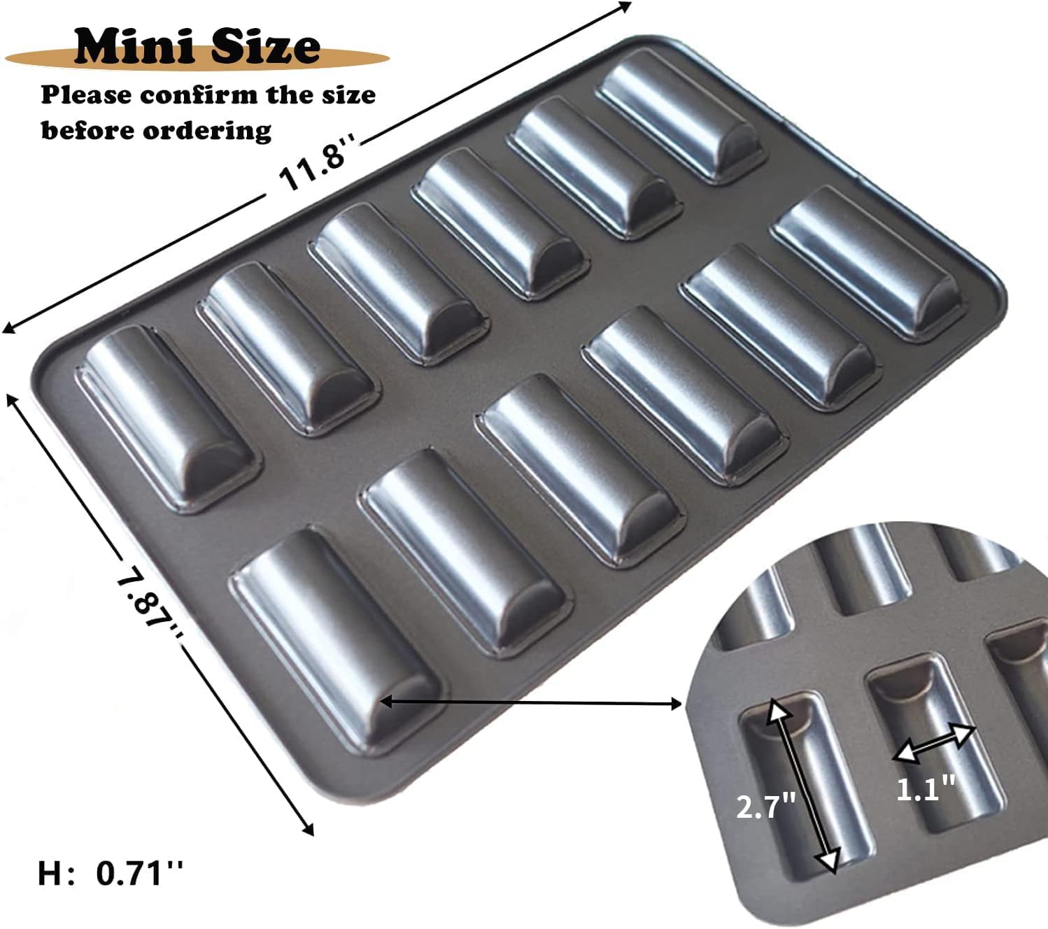 Elesinsoz 2 Pcs 12 Cup Twinkies Pan, 11.8x7.9x0.7 inch Financier Baking Pan Non-stick Mini Bread Pan, Bakeware for Oven Baking Mini Bars, Granola Bar Cornbread(Black)