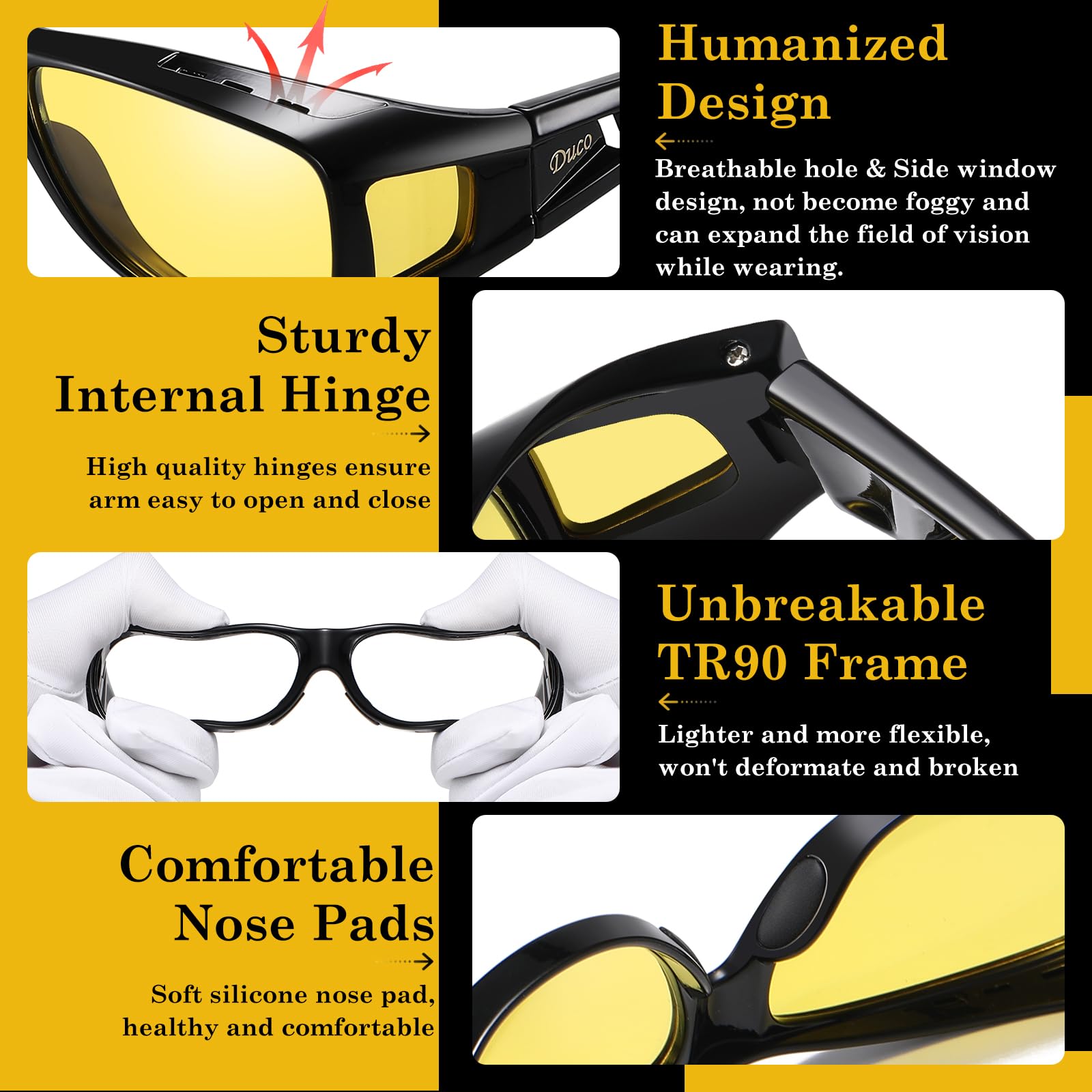 DUCO Night Vision Glasses for Driving at Dusk Rainy Day Anti Glare Fit Over Wrap Around Eyewear Glasses UV400 Polarized 8953Y