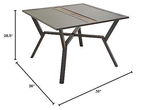 LOKATSE HOME Patio Dining Metal Square Table Outdoor Furniture with 2.1" Umbrella Hole, Steel Legs, Grey