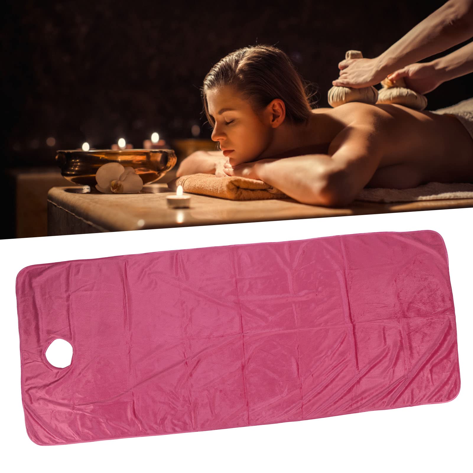 Massage Table Sheet, Soft Short Plush Beauty Salon Bed Massage Sheet, Warm Thickened Spa Equipment Facial Bed Cover with Face Hole (Fuchsia)