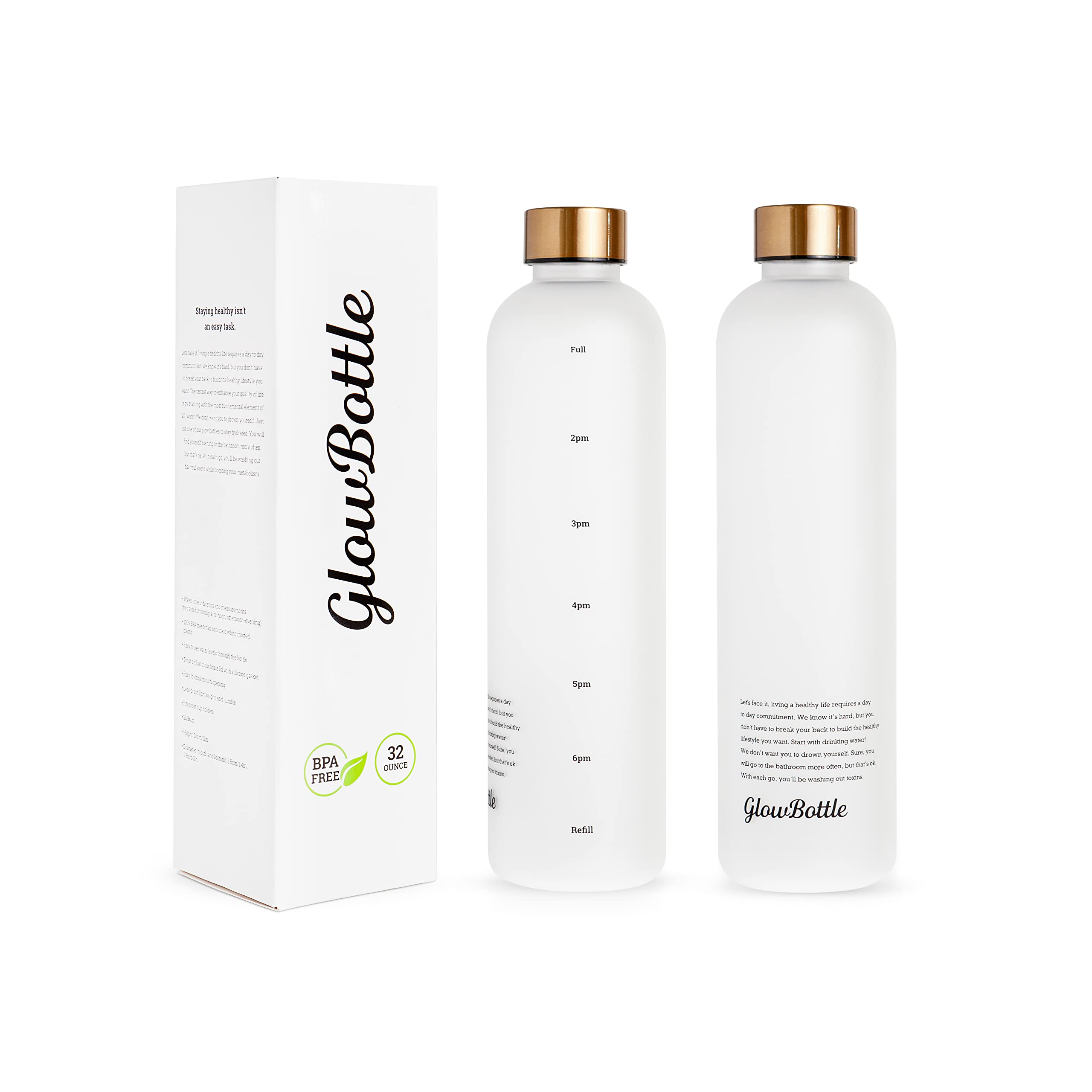 GLOW BOTTLE Motivational Water Bottle with Time Marker & Stickers, BPA Free Frosted Tritan Plastic, 1 Liter 32 Oz | 1 Bottle