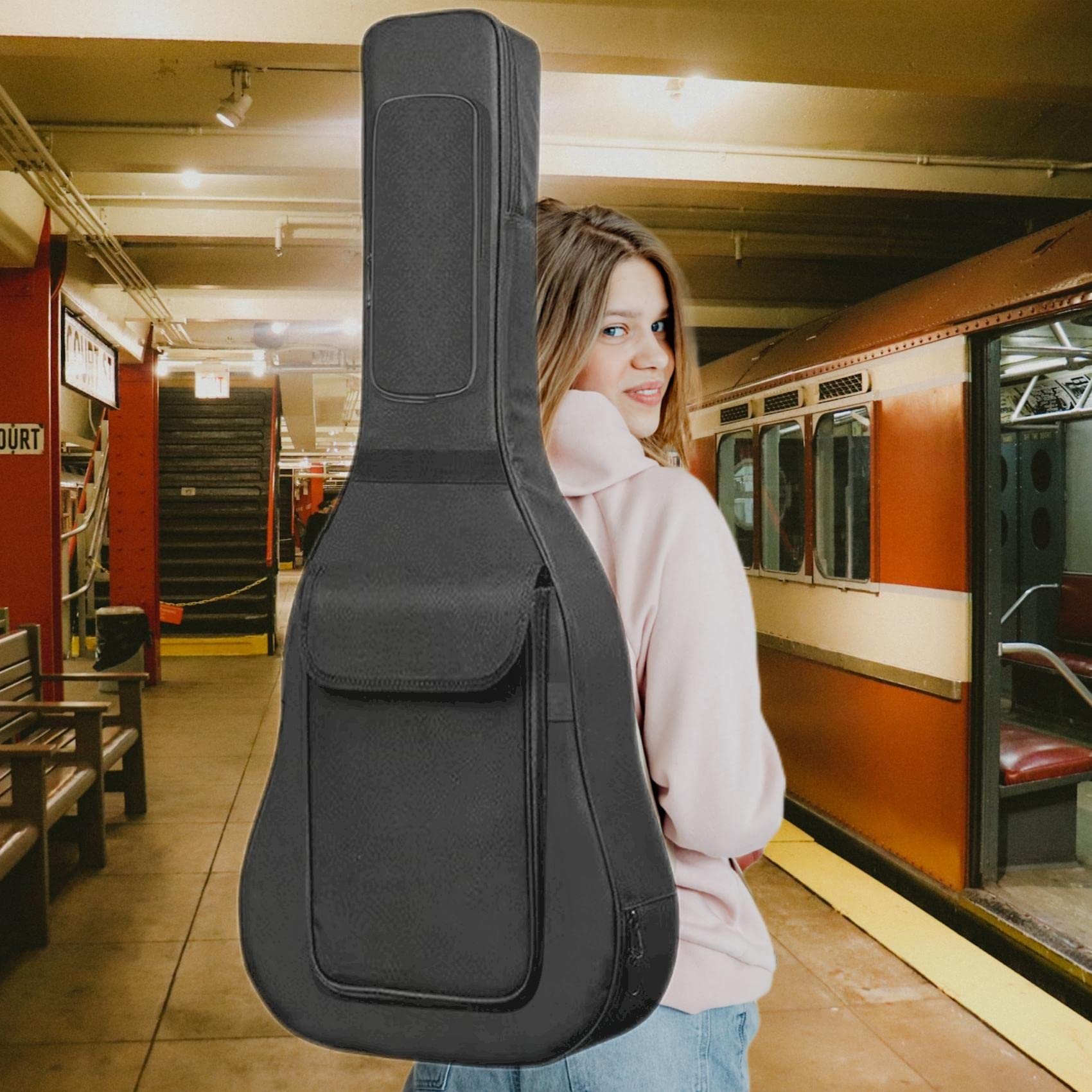 GIGKOUKI 41 Inch Acoustic Guitar Bag 11mm Thick Padding Waterproof Dual Adjustable Shoulder Strap Guitar Case Soft Gig Bag with Back Hanger Loop and Neck Protection Strap