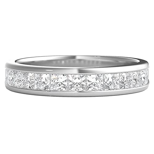 Half Eternity Band Design 2.35CTTW 3 MM Princess Shape Excellent Cut Moissanite Ring In 925 Sterling Silver For Women's Engagement Wedding (10.5)