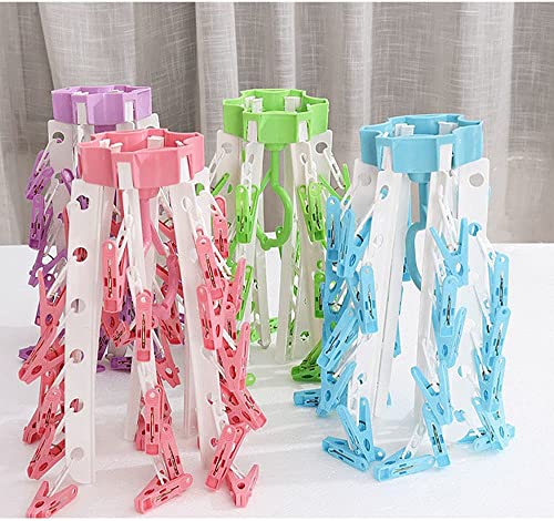 Radefaun Clip and Drip Hanger with 36 Clips Plastic Swivel Hook Portable Folding Drying Rack Baby Clothes Hanger Foldable Travel Accessories for Socks Bras Lingerie Towels Underwear Gloves Pink