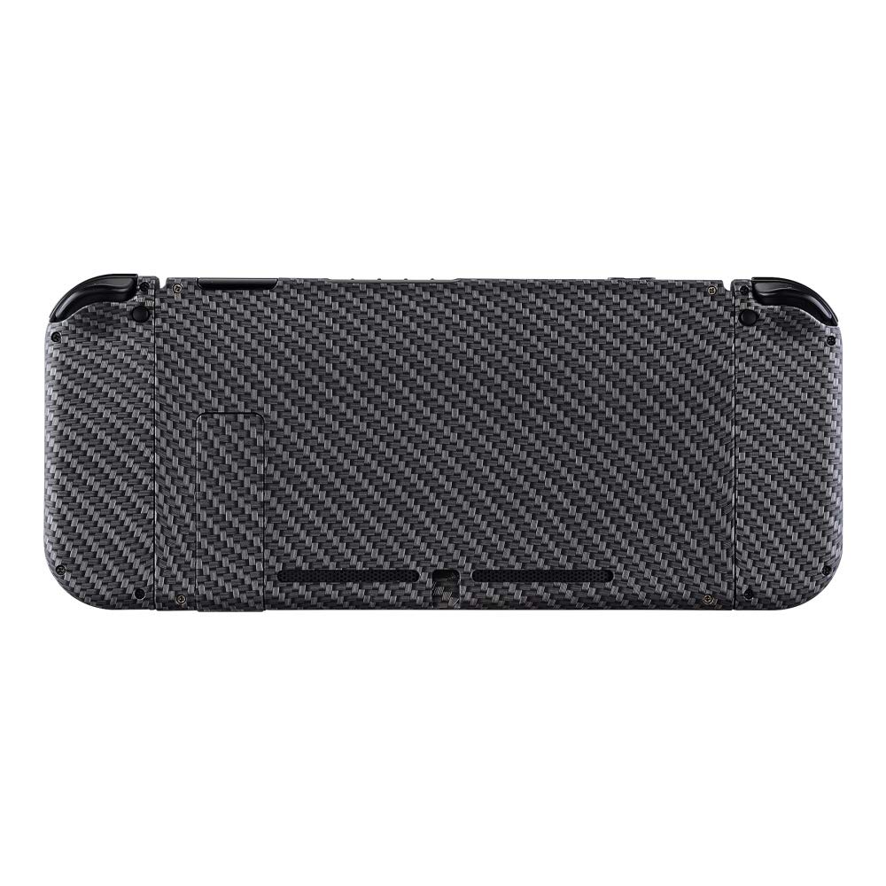 eXtremeRate Soft Touch Grip Back Plate for Nintendo Switch Console, NS Joycon Handheld Controller Housing with Full Set Buttons, DIY Replacement Shell for Nintendo Switch - Black Silver Carbon Fiber