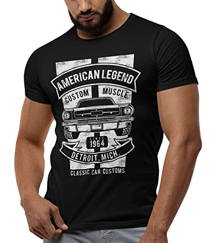 Ford Mustang T-Shirt by Detroit Rebels - Mens Vintage Classic car Tshirt Black Shirt