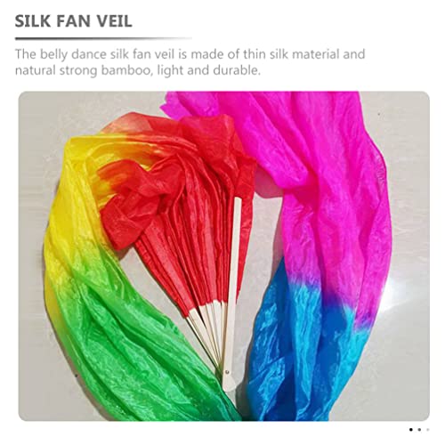 JOPESA Belly Dancing Fan Long Silk Yangko Fan Silk Fan Veils Dance Folding Fan Women Chinese Belly Dance Fan for Halloween Carnival Performance/471