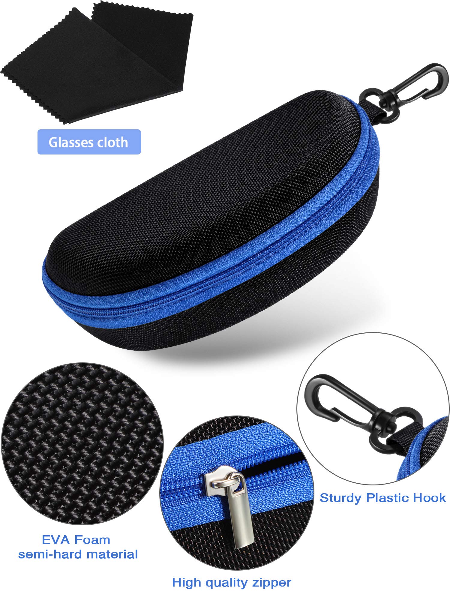 Frienda 6 Pack Sunglasses Glasses Case Portable Hard Sunglasses Case Travel Zipper Eyeglass Case Sunglasses Travel Case with Cloth and Hook, 6 Colors