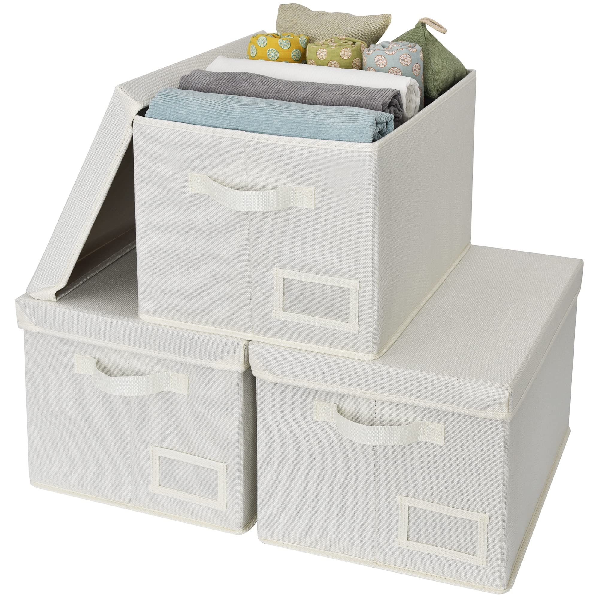 GRANNY SAYS Bundle of 3-Pack Closet Storage Bins with Lids & 2-Pack Lidless Storage Bins with Metal Frame