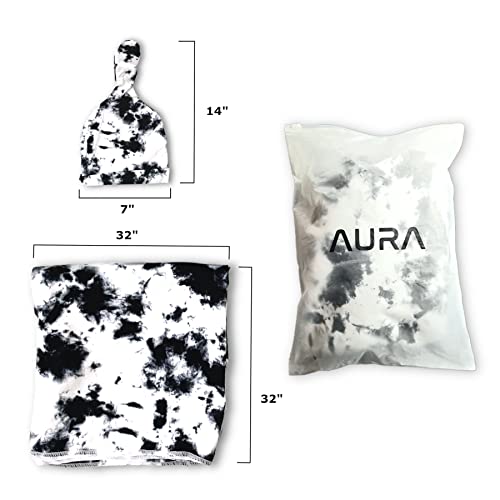Maternity Robe and Matching Baby Set 3 in 1 - Mom Loungewear with Pockets, Swaddle Blanket, Hat White & Black (L/XL 8-16)
