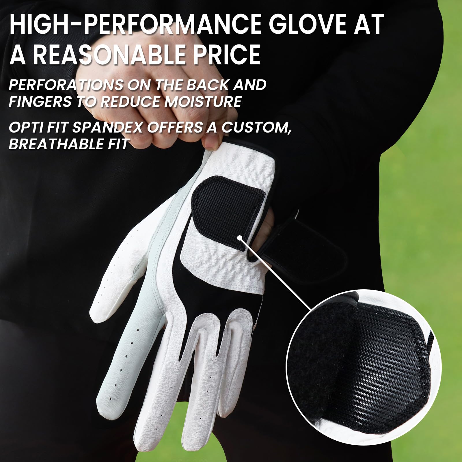 FINGER TEN Golf Gloves Men Right Left Handed Golfer 3/6 Pack Mens Golf Glove Left Right Hand Soft Cabretta Leather All Weather Grip Size S M ML L XL (White-3 Pack, Medium, Left)