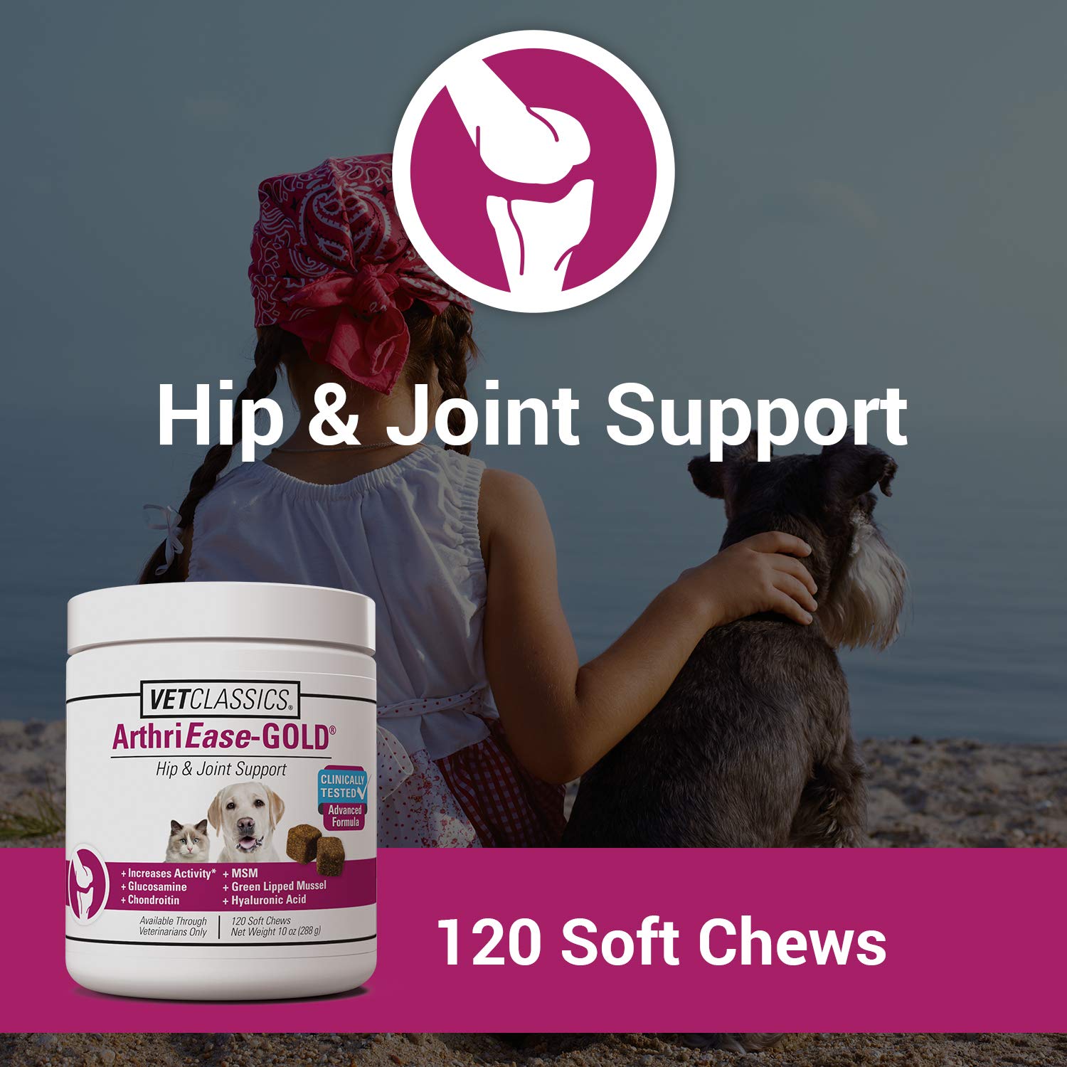 Vet Classics ArthriEASE-Gold Advanced Joint Support for Dogs, Cats, β Supports Pet Flexibility, Discomfort β Helps Improve Dog Joint Movement, Cat Cartilage Health - Includes Antioxidants β 120 Ct.