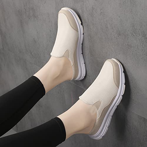 FASDNENDYS Women's Comfortable Wrap Half Slipper Flat Bottom Soft Mesh Sports Casual Shoes Mens Canvas Shoes Beige