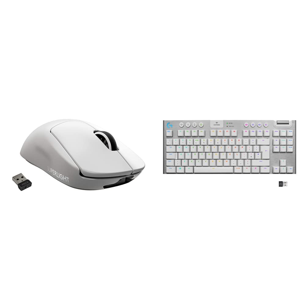 Logitech G Pro X Superlight Wireless Gaming Mouse - White + G915 TKL Gaming Keyboard Bundle - Tactile