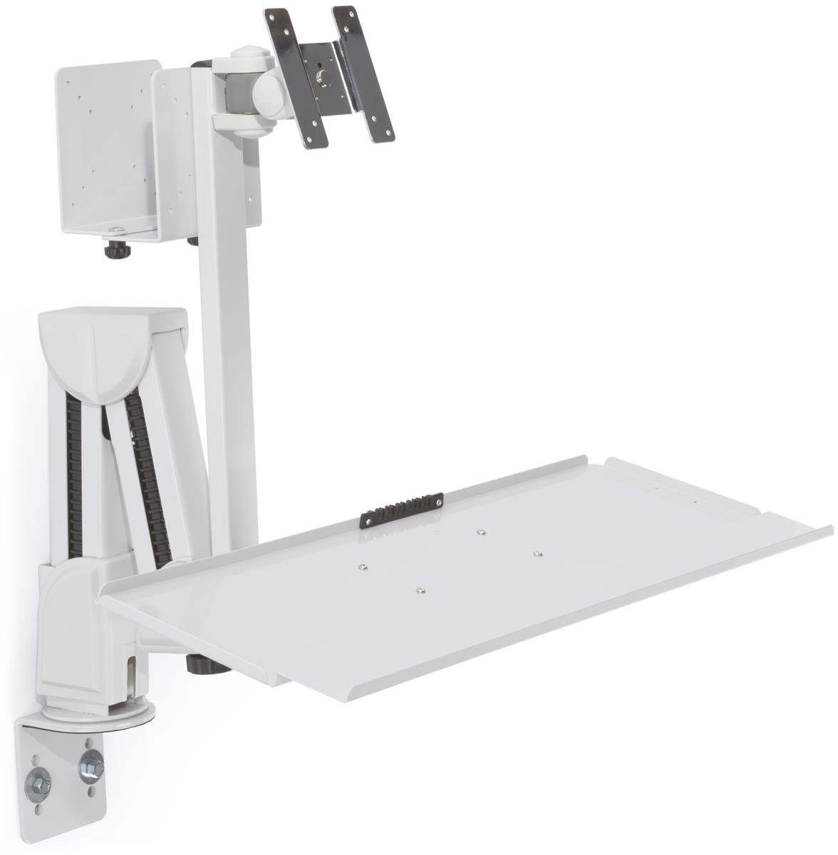 Displays2go Articulating Monitor & Tablet Work Station, Mounts on Counter or Wall, Steel & Aluminum Construction β White (DWSSW02WT)