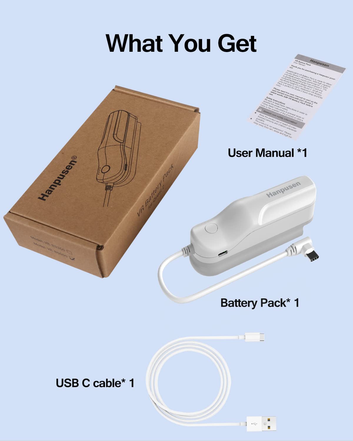 Hanpusen Battery Pack for Quest 2 Headset Compatible with Quest 2 Original Strap and Elite Strap, 3350mAh Portable Rechargeable VR Accessories Battery Pack