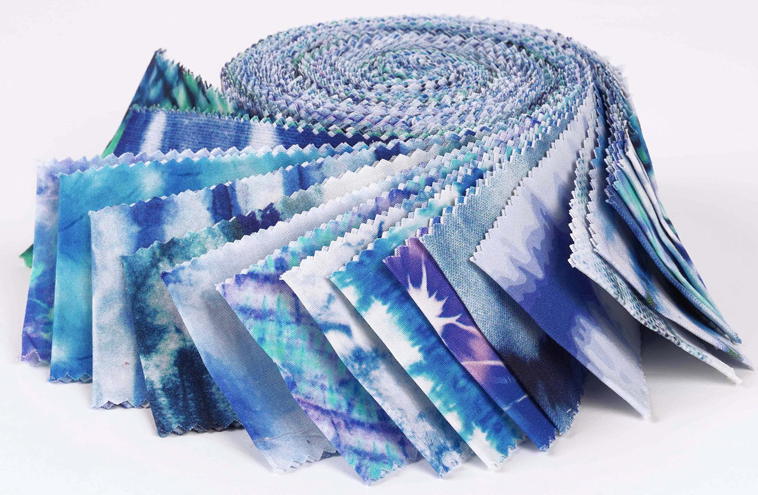 Soimoi 40Pcs Tie Dye Print Cotton Precut Fabrics for Quilting Craft Strips 2.5x42inches Jelly Roll - Blue