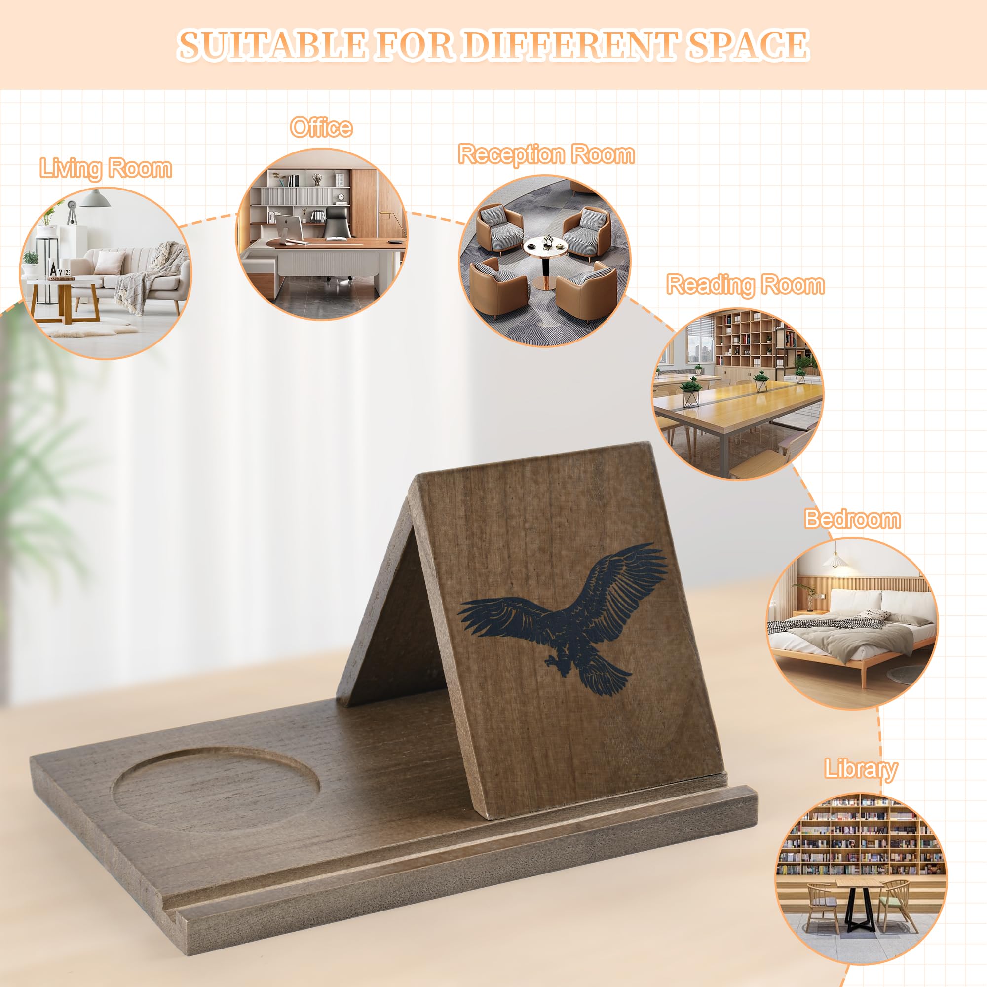 TEGIVONA Wood Small Bookshelf, Triangle Bookmark with Book Page Holder, Night Stand Book Holder, Mini Bookcase Rest with Coffee Drink Holder for Office, Book Rest and Mug Stand, Gifts for Book Lover