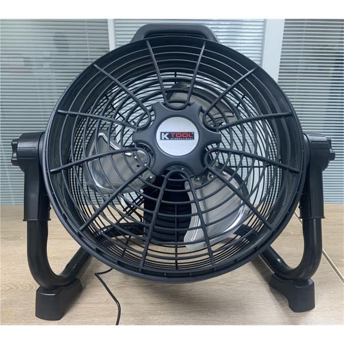 K Tool International 77712 12 Inch Battery Operated Rechargeable High Velocity Floor Fan; 12V Variable Speed Brushless Motor, Adjustable Tilt Angle, Ideal Fan for Camping or During Power Outage, Black