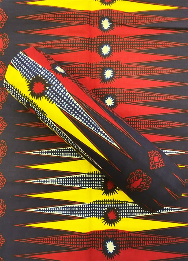 Exclusive Ankara Design- Yellow, Red, White, Black, Blue-African Wax Print Fabrics- Sell for 6 Yards- 100% Cotton